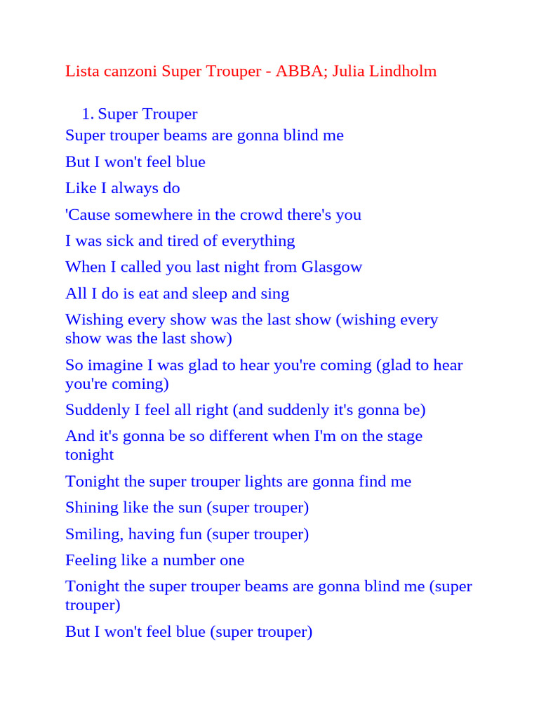 Super Trouper - ABBA Julia Lindholm | PDF