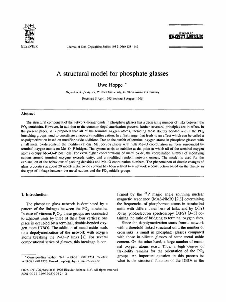 A Structural Model For Phosphate Glasses | PDF | Atoms | Ion