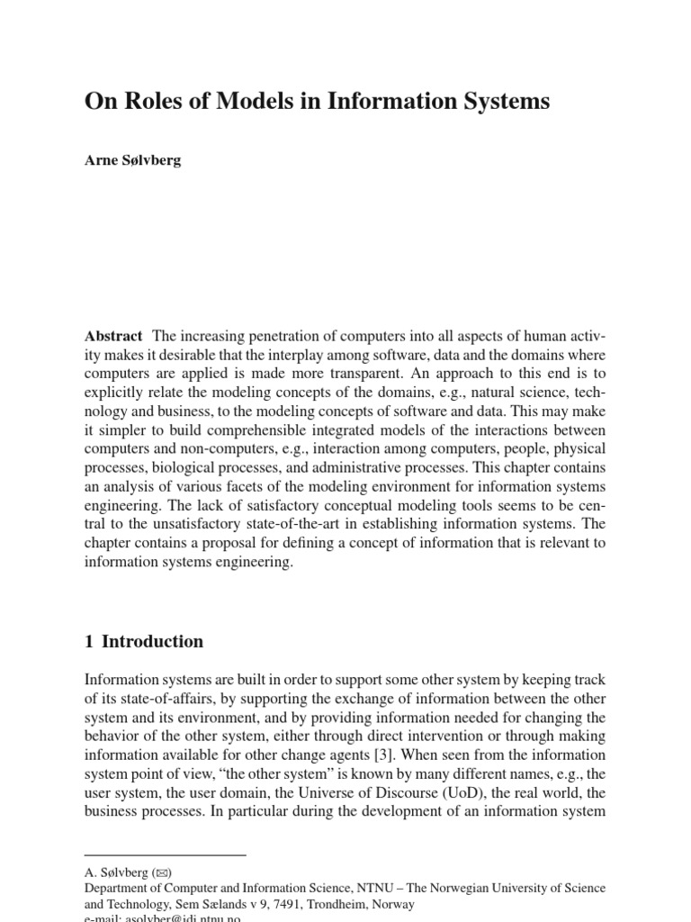 On Roles of Models in Information Systems: Arne Sølvberg | PDF ...