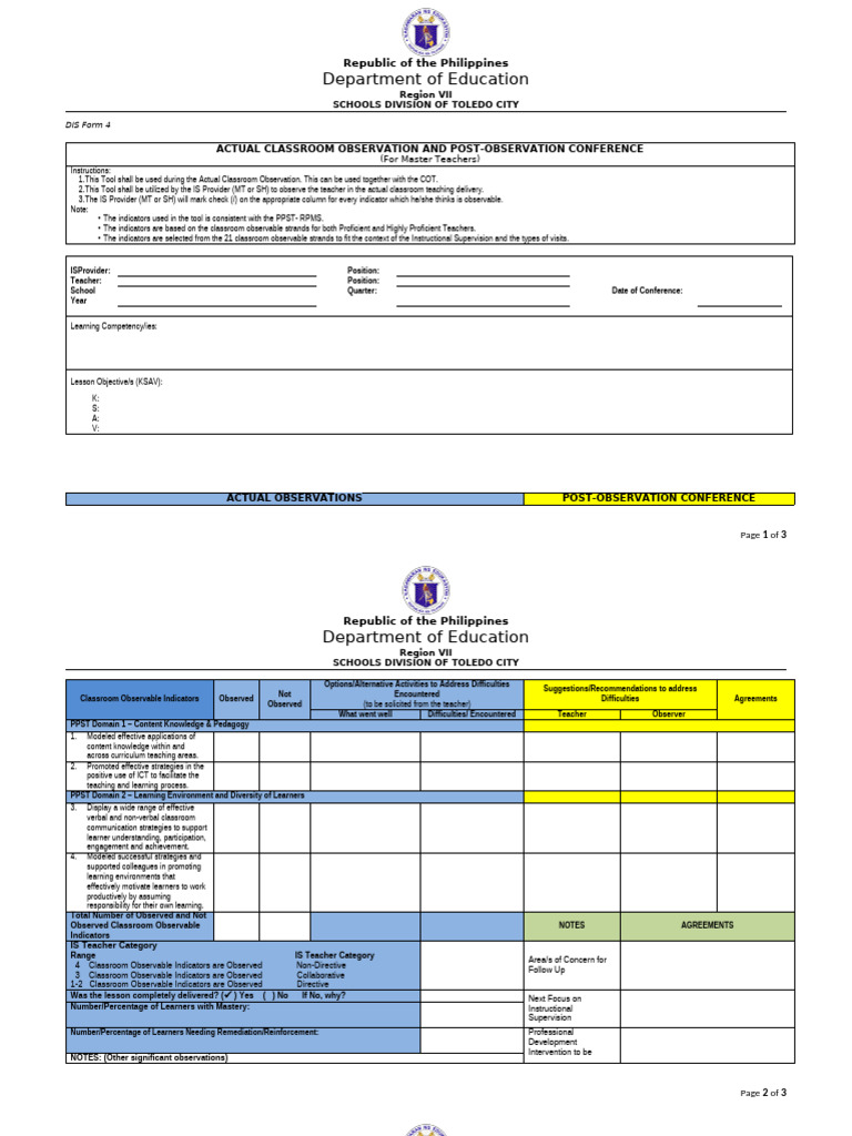 Classroom Observation Tool for Teachers | PDF | Teachers | Learning