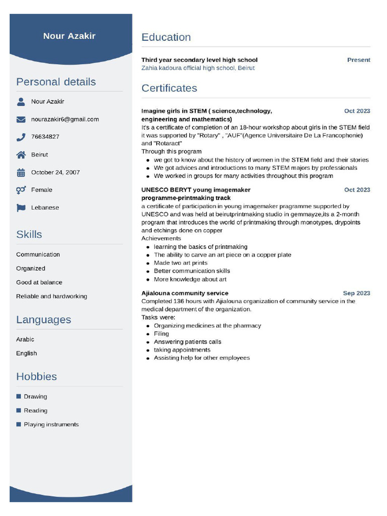 Nour Azakir CV | PDF