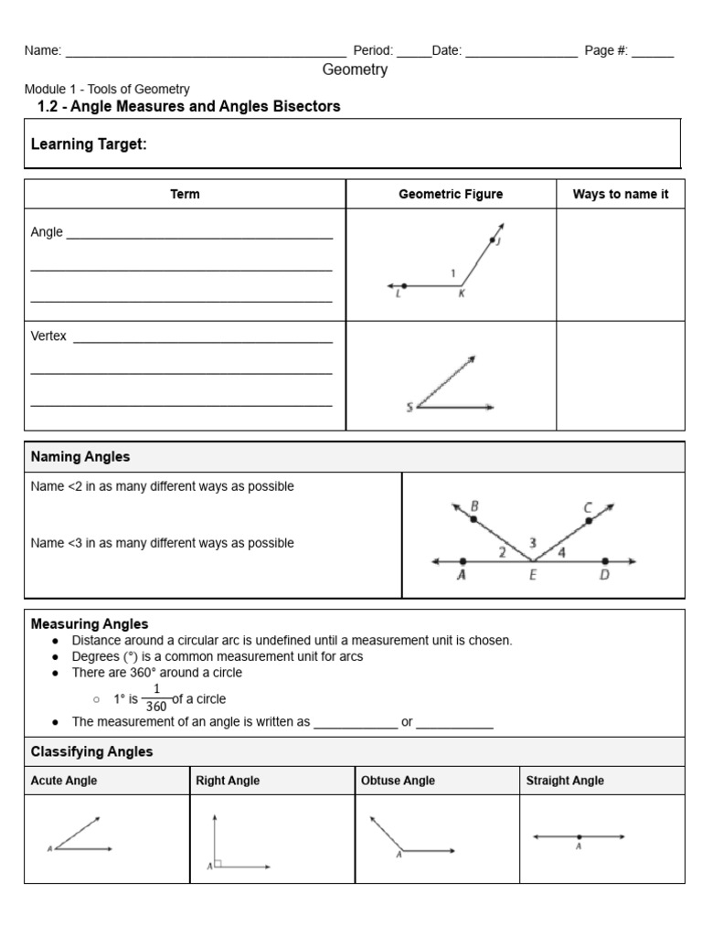 1.2 - Angle Measures and Angles Bisectors | PDF | Angle | Geometry