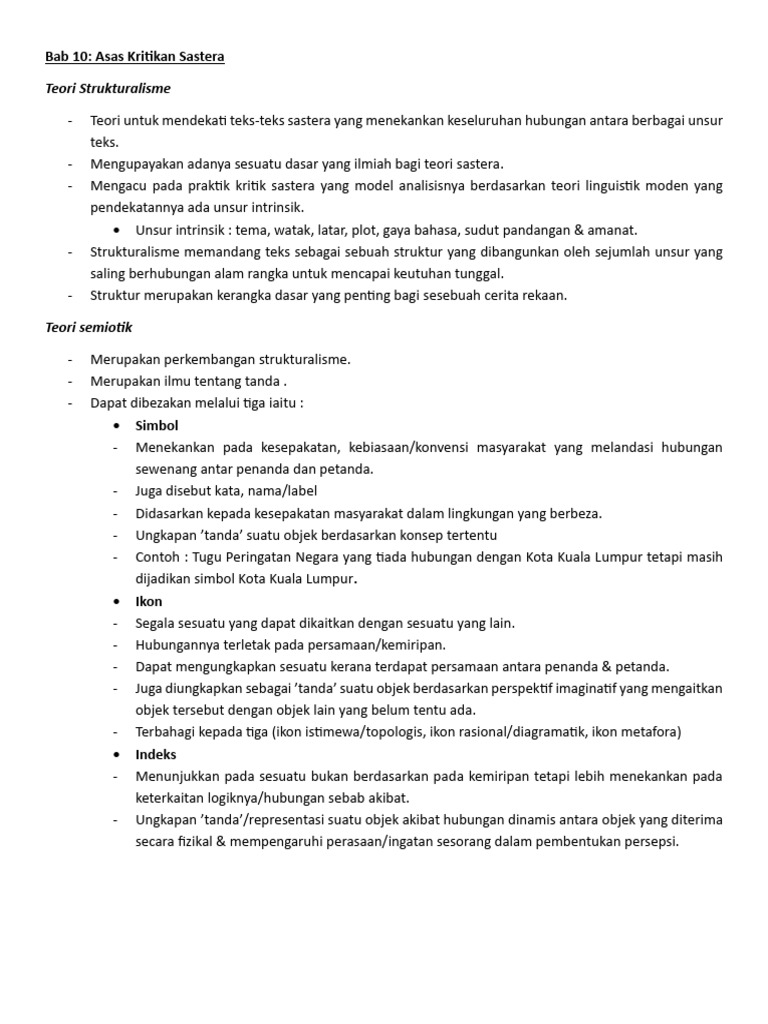 Nota Sastera Bab 10 | PDF