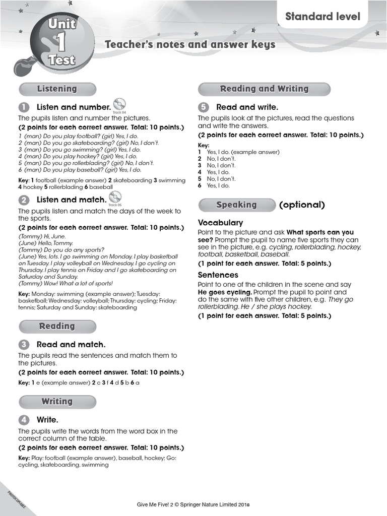 GMF L2 Units 1-9 Standard Level Tests Answer Key | PDF | Vocabulary