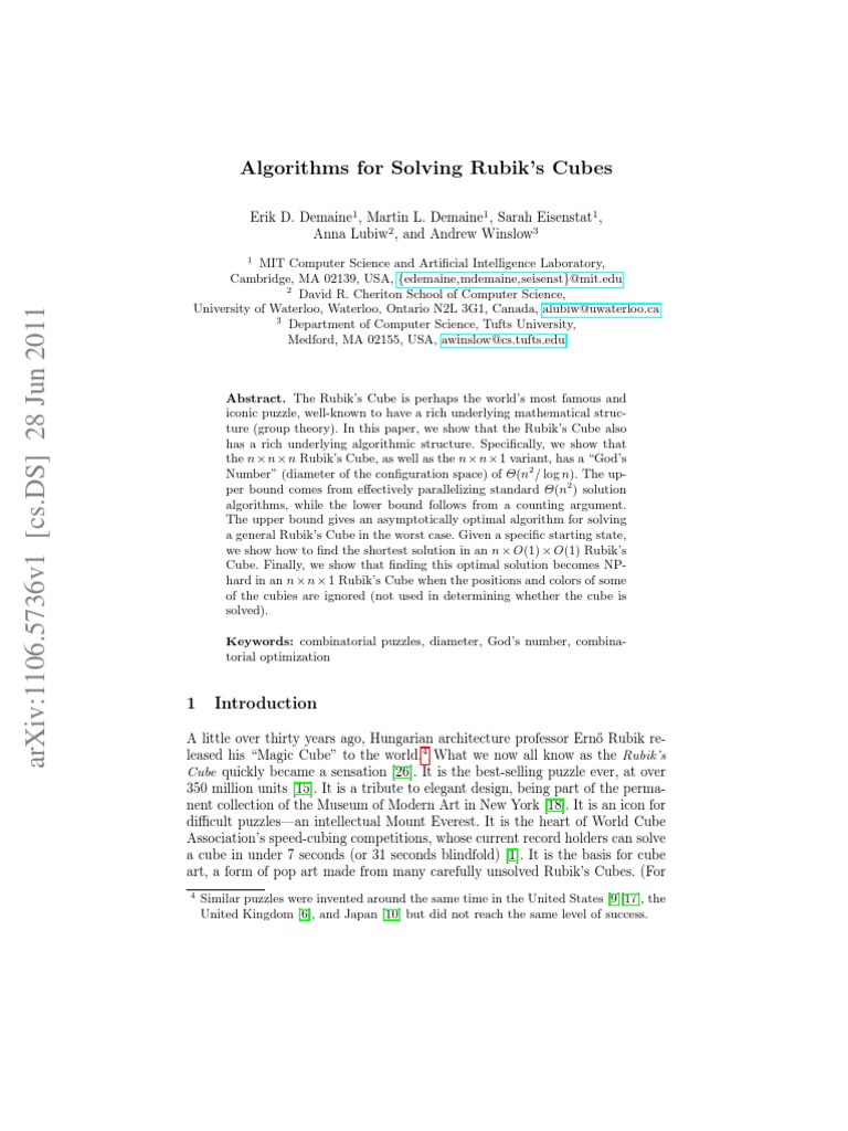 Optimal Rubik's Cube Algorithms | PDF | Permutation | Time Complexity