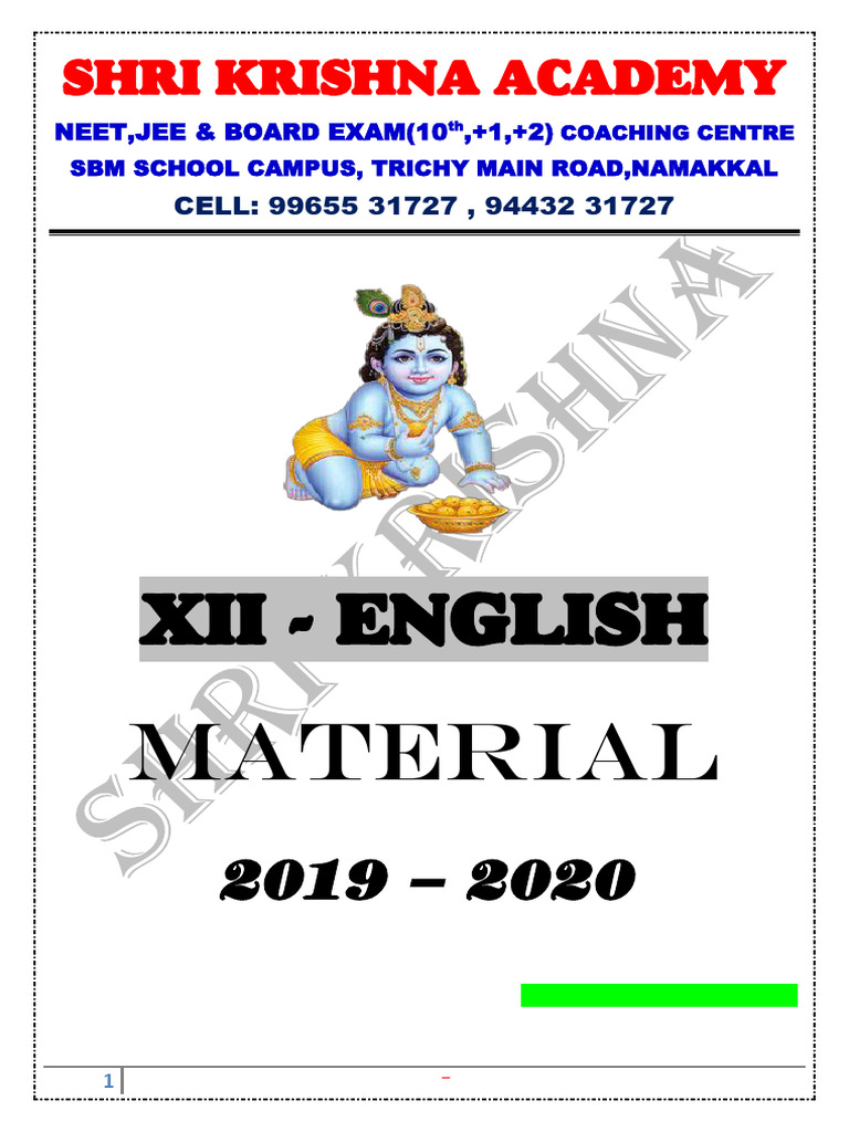 31 12th English Unit 1 Study Material English Medium | PDF