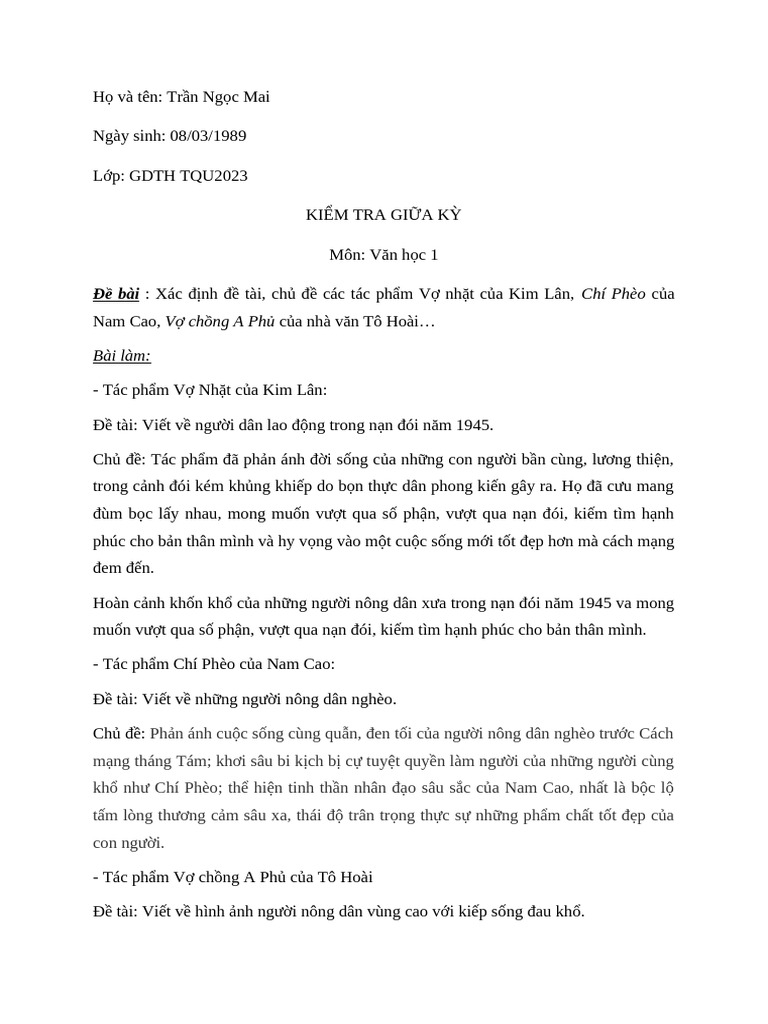 Chí Phèo V CH NG A PH Bài Làm | PDF