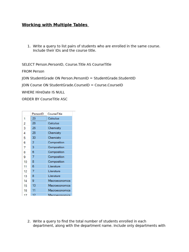 SQL Queries for Student Enrollment Analysis | PDF