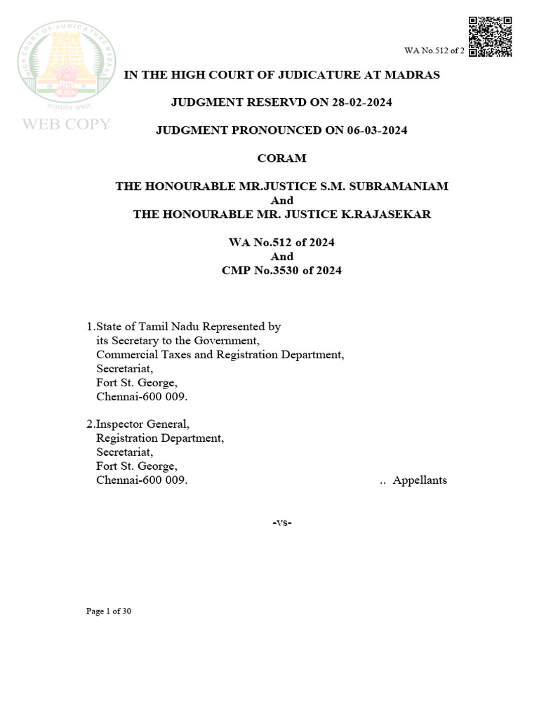 Tamil Nadu WA 512/2024 Judgment Summary | PDF | Valuation (Finance ...