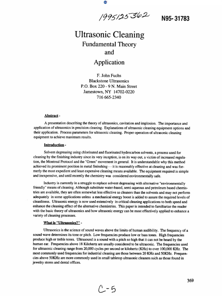 FUCHS - Ultrasonic Cleaning Fundamental Theory and Application | PDF ...
