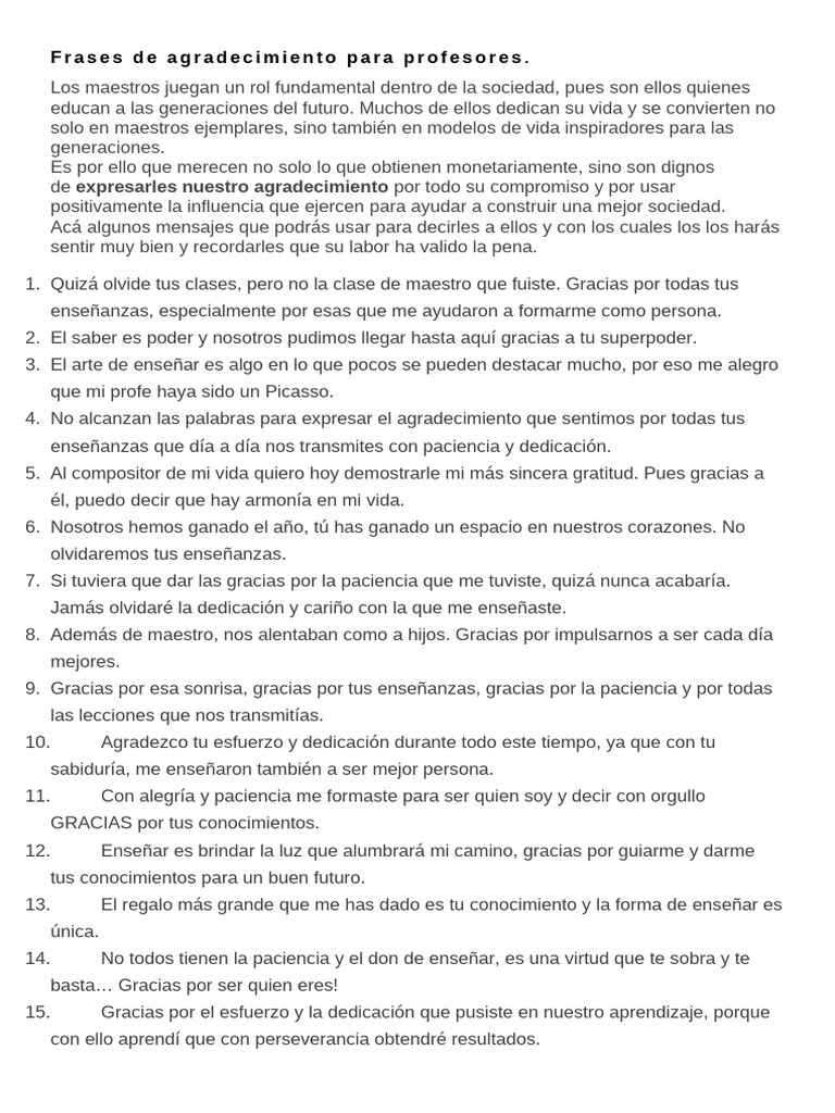 Frases de Agradecimiento para Profesores | PDF | Maestros