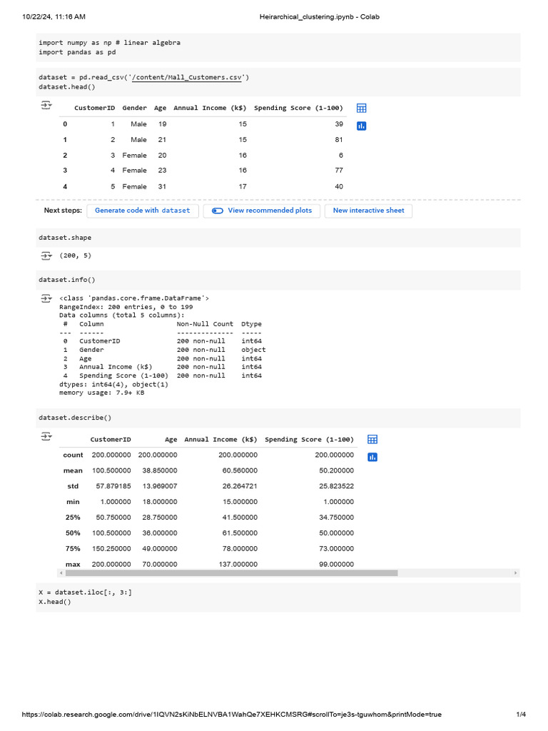 Heirarchical Clustering.ipynb - Colab | PDF | Machine Learning | Statistical Classification