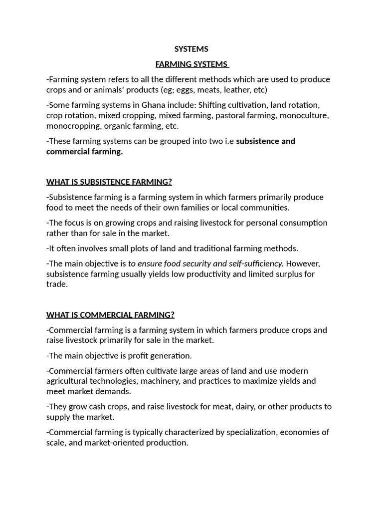 FARMING SYSTEMS notes | PDF | Agriculture | Livestock