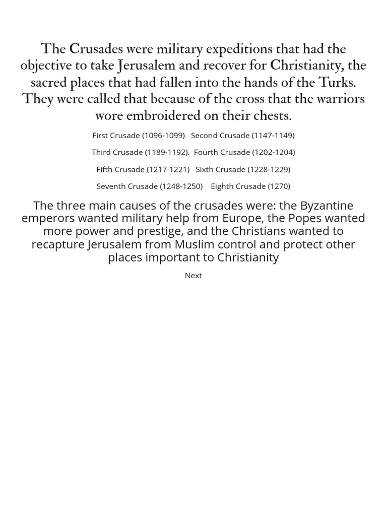 The Crusades Were Military Expeditions That Had The Objective To Take ...