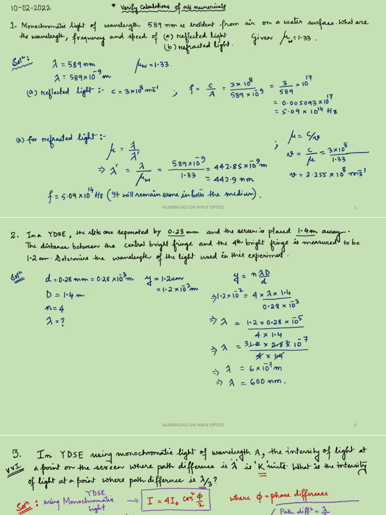 Wave Optics Numerical Problems | PDF