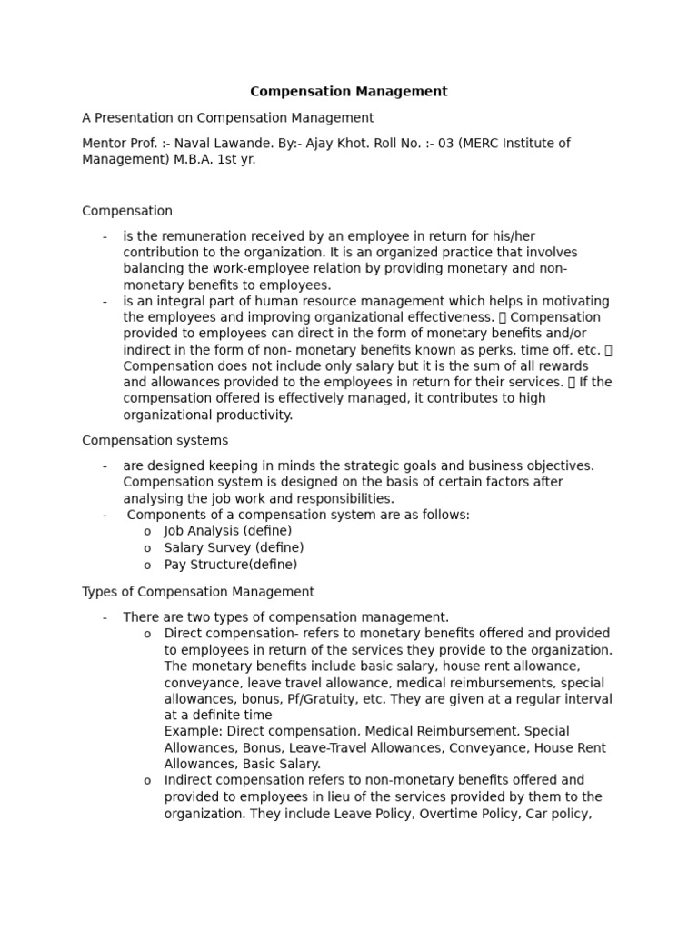 Compensation Management | PDF | Employment | Employee Benefits