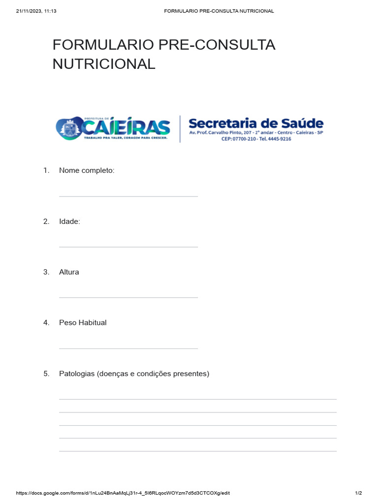 Formulário Pré Consulta | PDF