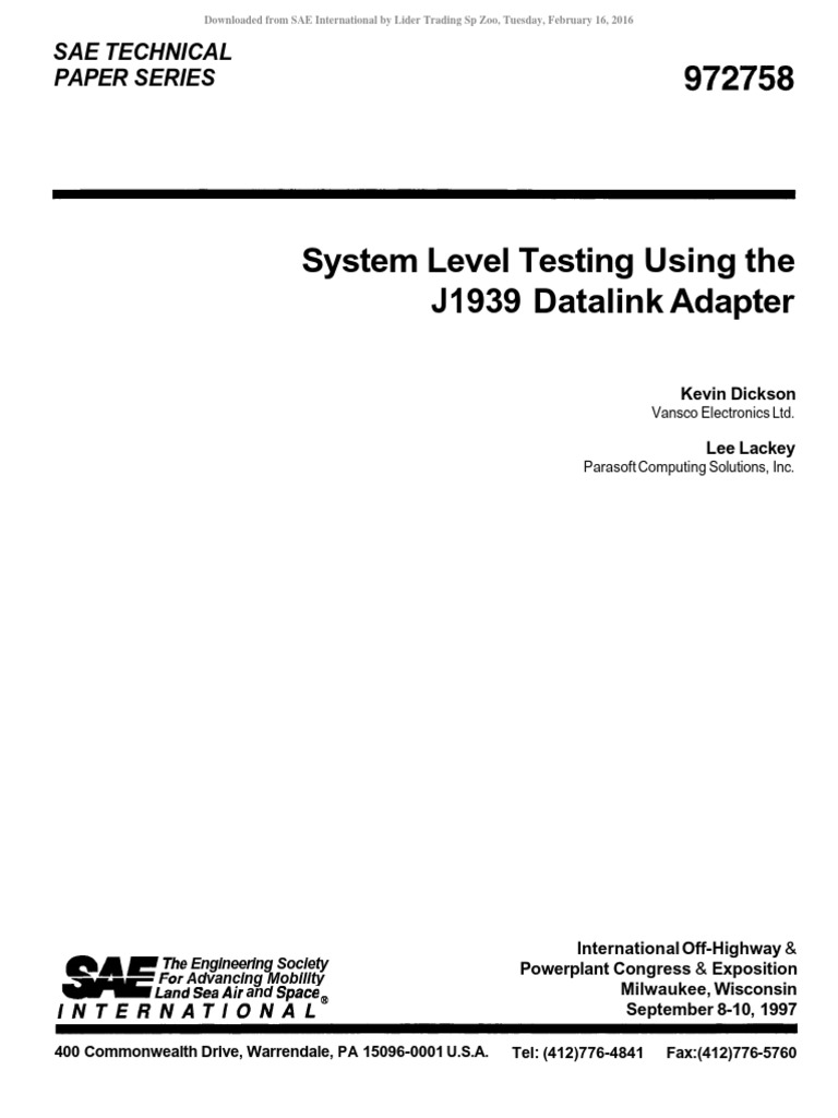 System Level Testing Using The J1939 Datalink Adapter | PDF | Personal ...