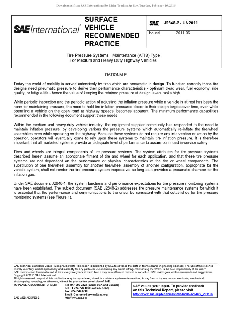 J2848-2 - Tire Pressure Systems - Maintenance (ATIS) Type For Medium ...