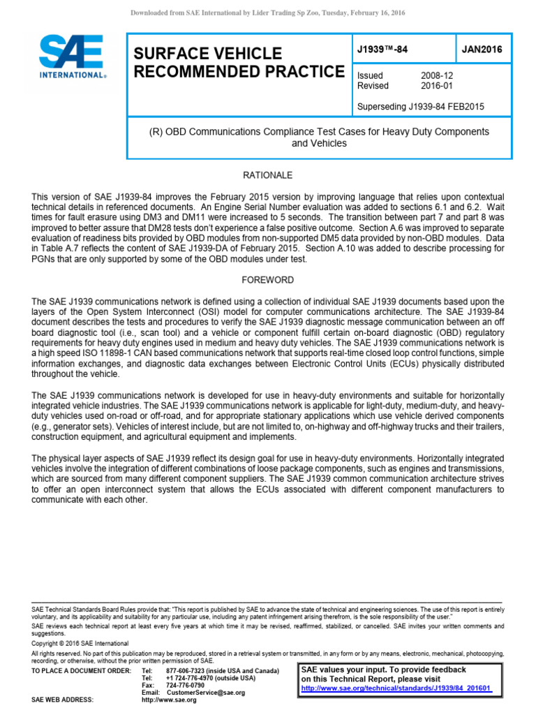 J1939-84 - OBD Communications Compliance Test Cases For Heavy Duty ...