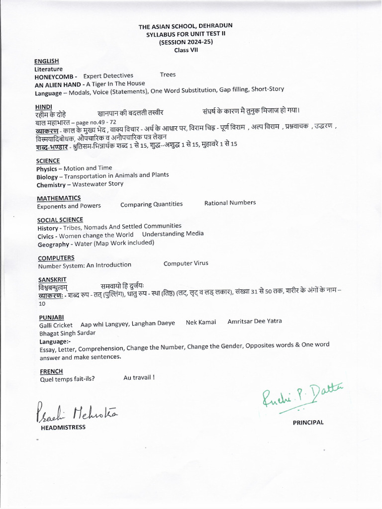Class Vii Ut-2 Syllabus 2024-25 | PDF