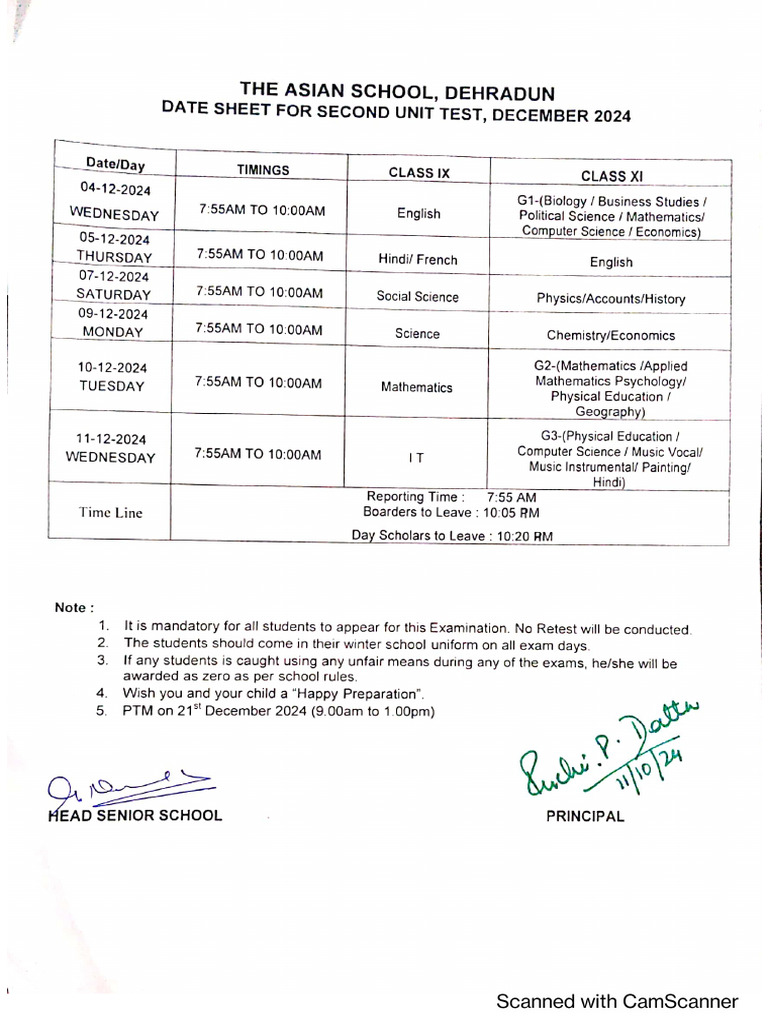 Class IX and XI UT-2 Schedule | PDF
