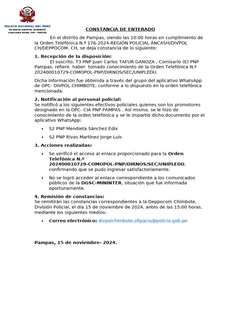 CONSTANCIA DE ENTERADO | PDF