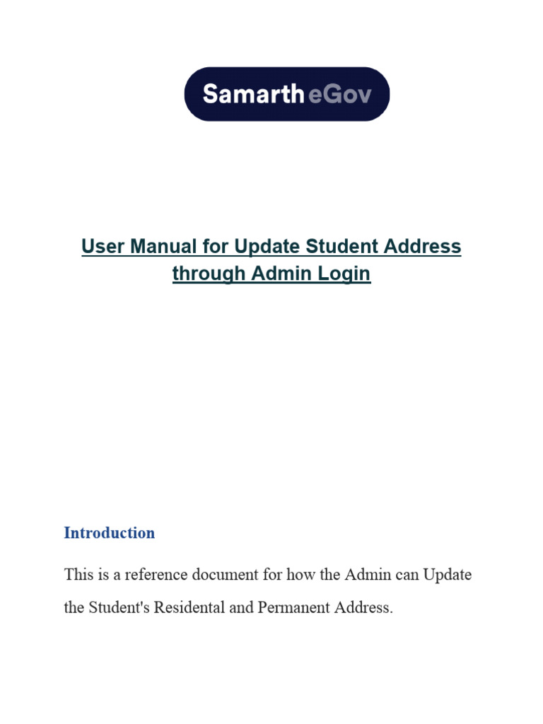 User Manual For Update Student Address Through Admin Login | PDF