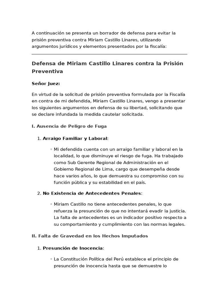 Defensa de Miriam Castillo contra prisión preventiva | PDF | Mandato ...
