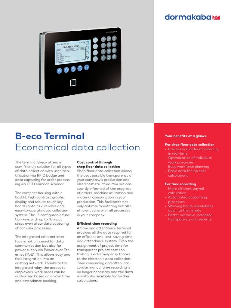 Dormakaba B Eco Factsheet en 1526487294 FS B Eco en | PDF | Computer Terminal | Software