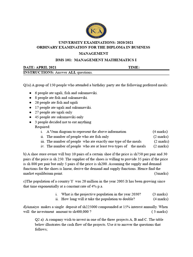 math past paper (f) (1) | PDF | Net Present Value | Present Value