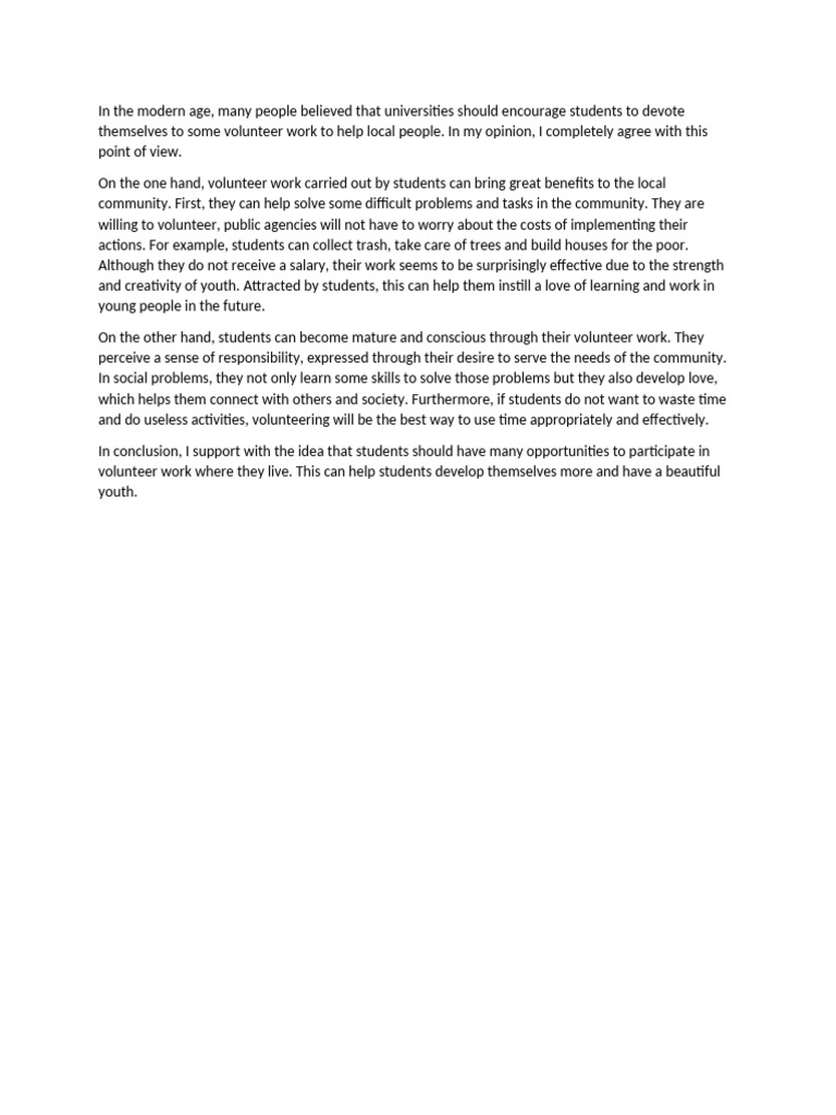 All University Students Should Do Some Voluntary Work To Help The Local ...