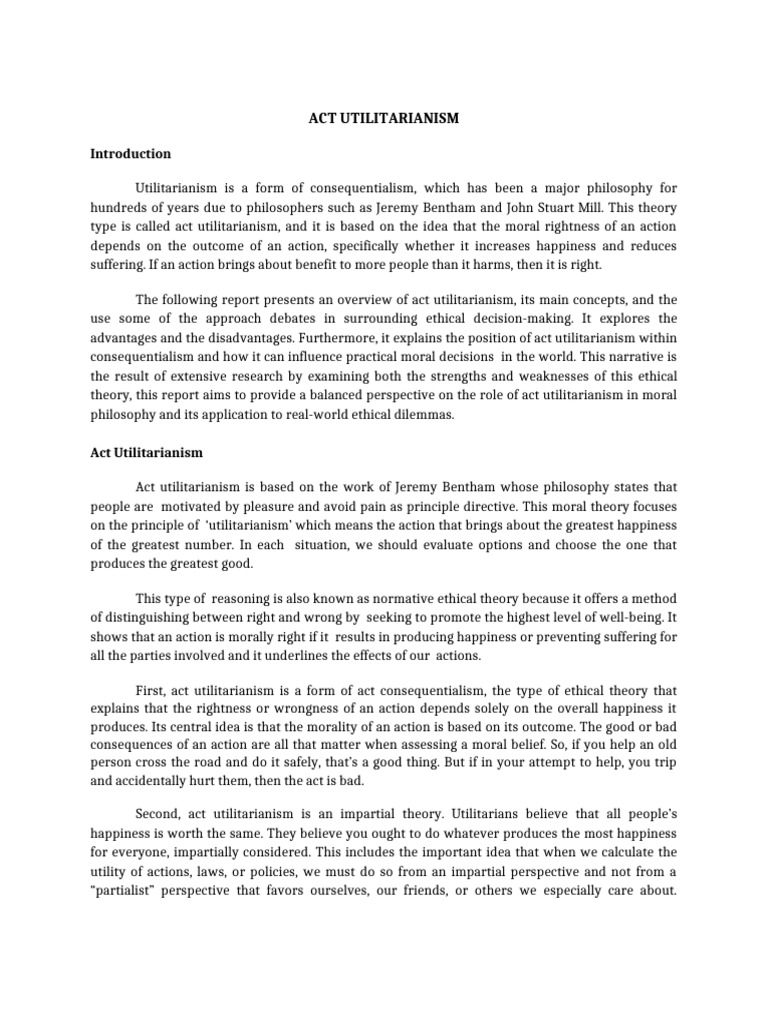 Narrative Report Act Utilitarianism 1 | PDF | Utilitarianism | Morality
