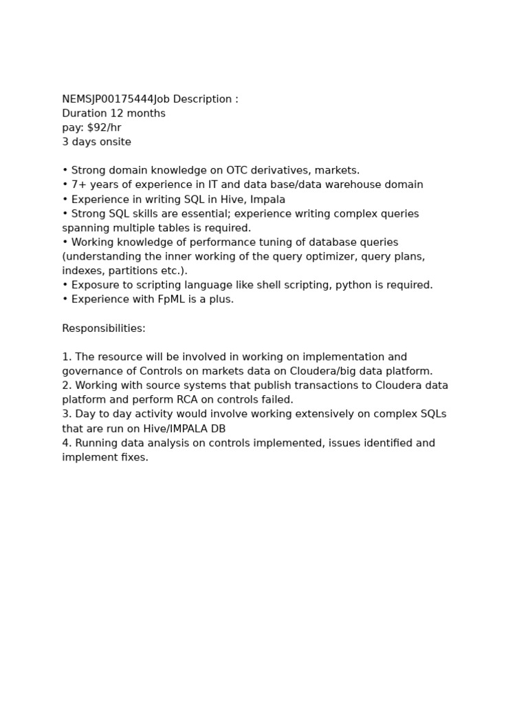 Datawarehouse Developer JD | PDF