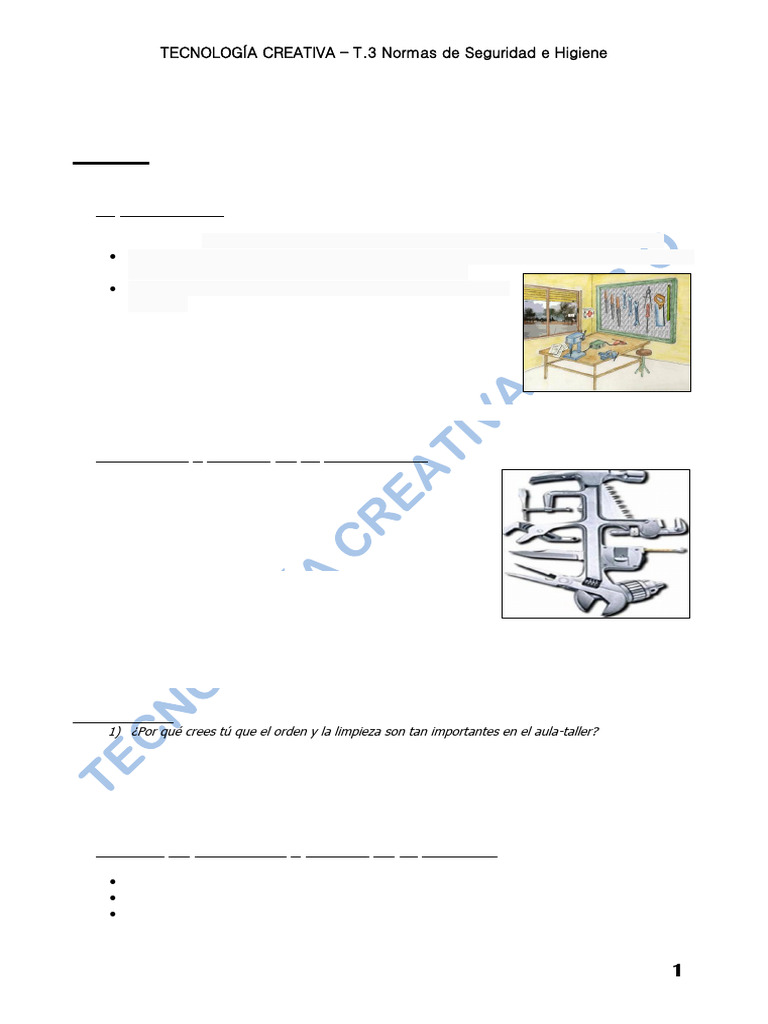 Tc03. Tema 3 Normas de Seguridad y Salud en El Aula Taller | PDF ...