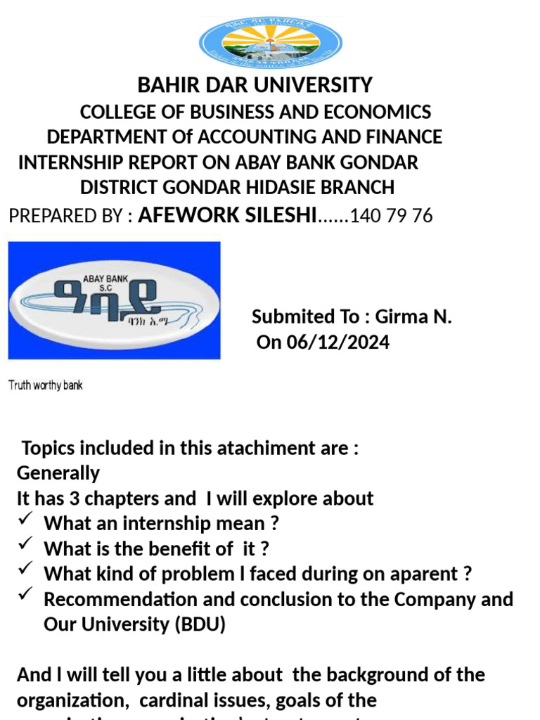 Afework Sileshi Internship | PDF | Banks | Audit