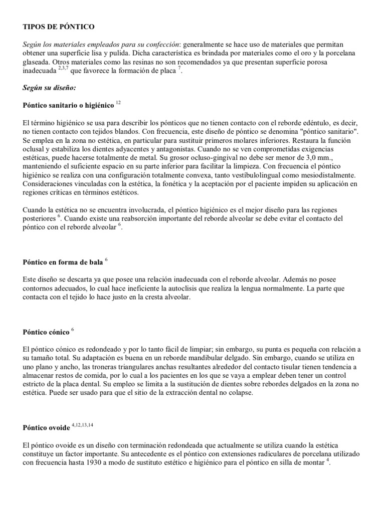 Tipos de Póntico | PDF | Diente humano | Dentadura postiza