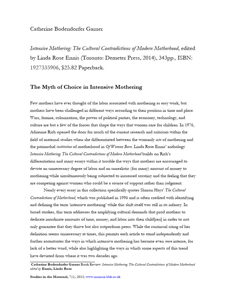 Intensive Mothering The Cultural Contradictions of | PDF | Mother