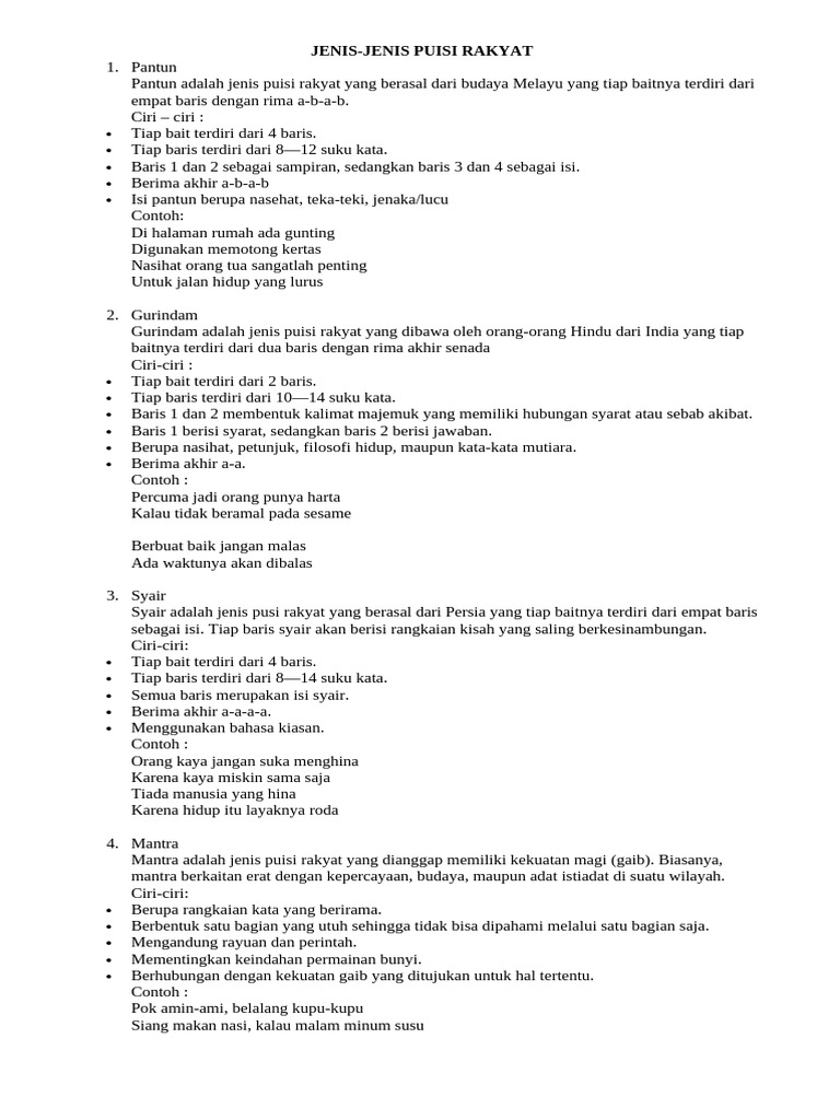 Jenis-Jenis Puisi Rakyat | PDF