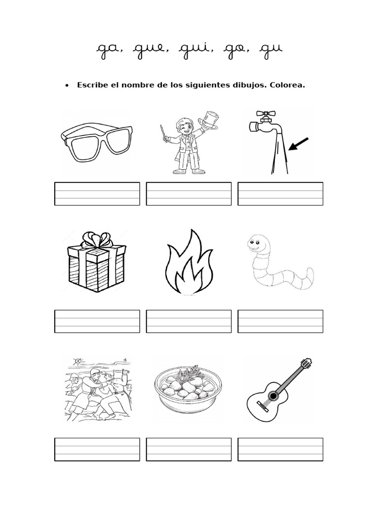 FICHAS PALABRAS CON GA GUE GUI GO GU, LA GE Y GI | PDF