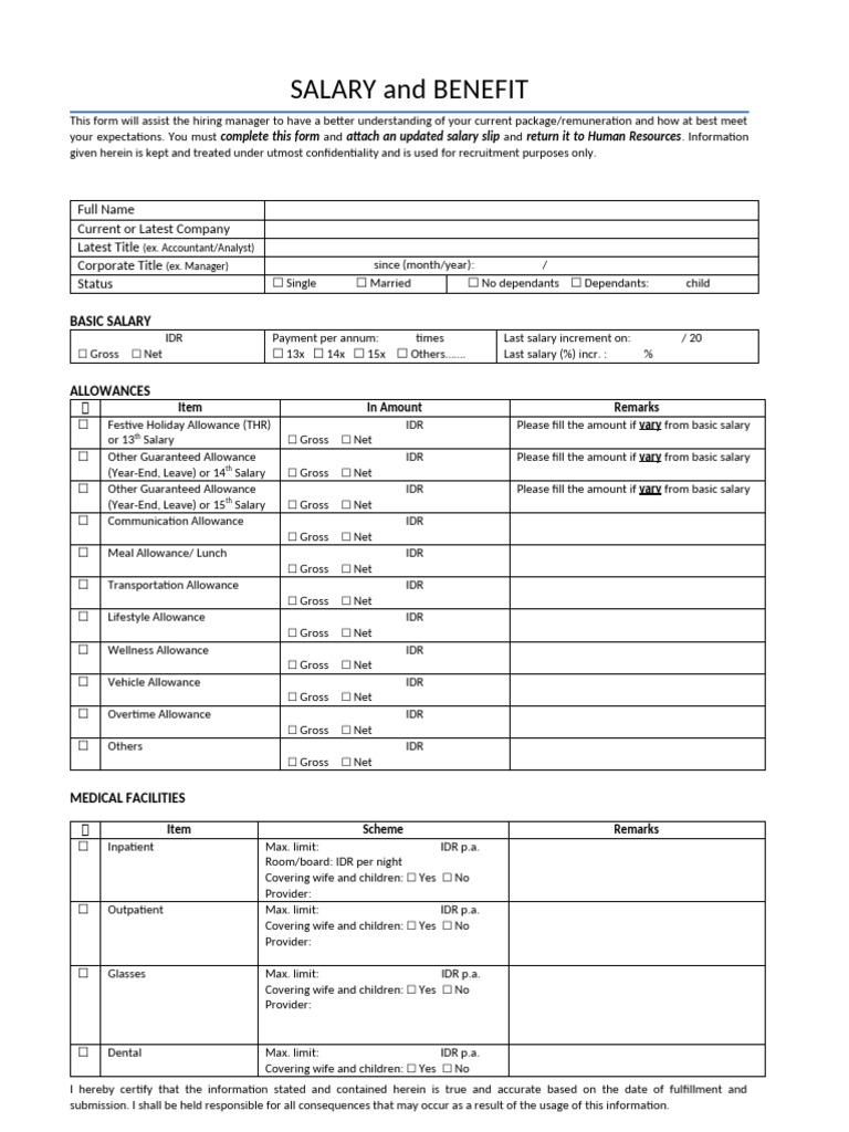 Salary and Benefits Information Form | PDF | Salary | Employment ...