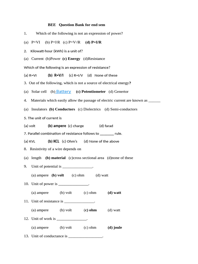 BEE Queston Bank For End Sem | PDF | Inductor | Inductance