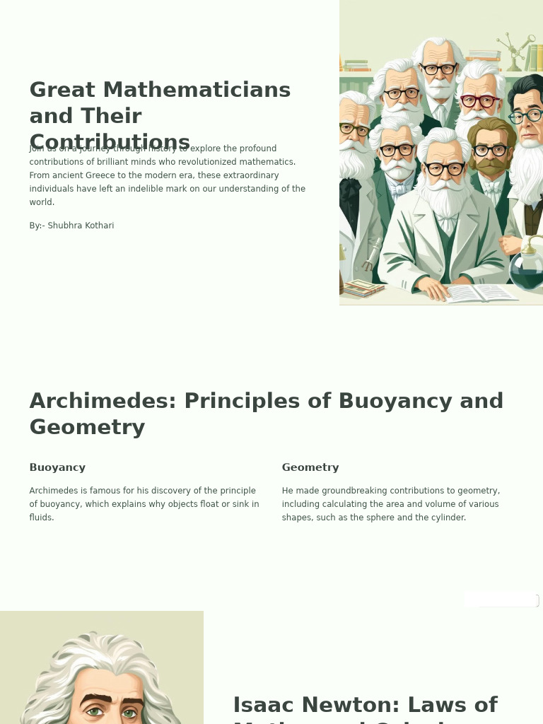 Great Mathematicians and Their Contributions | PDF | Mathematics | Geometry