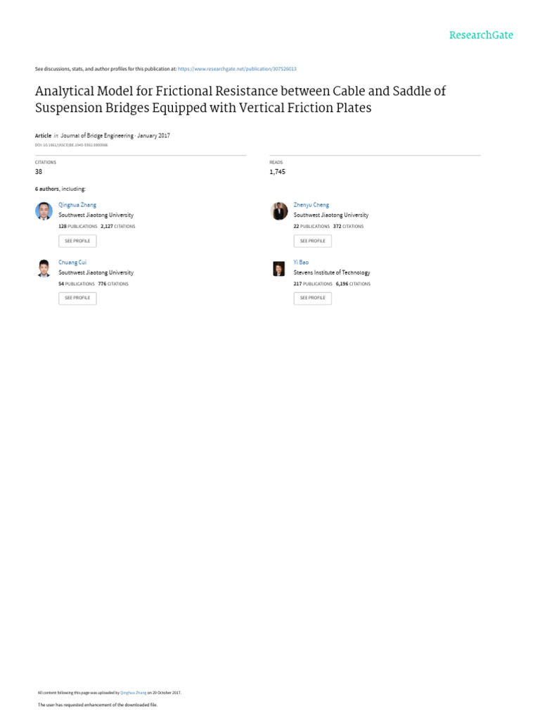 Analytical Modelfor Frictional Resistancebetween Cableand Saddleof ...