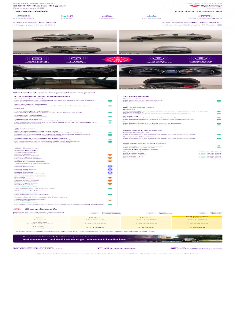 Spinny 2019 Tata Tigor Inspection Report | PDF | Leak | Car