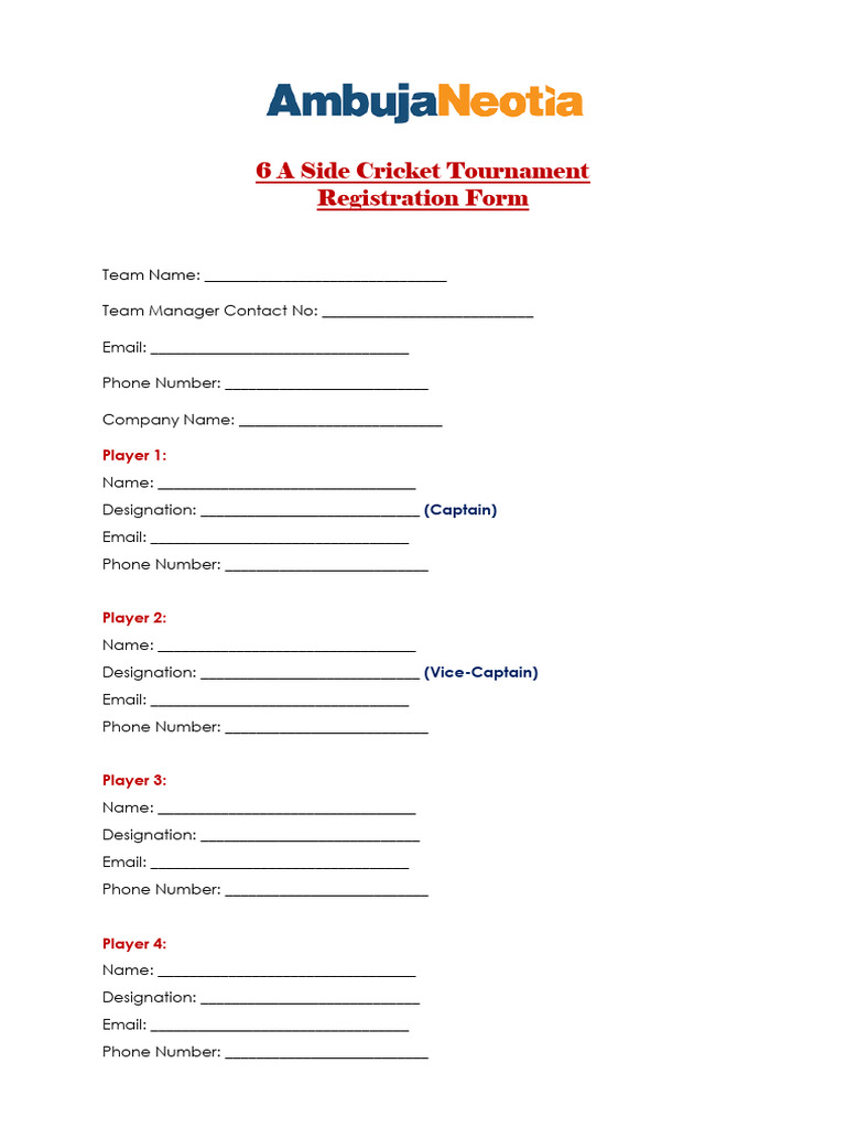 Corporate Cricket Tournament Registration Form | PDF | Payments