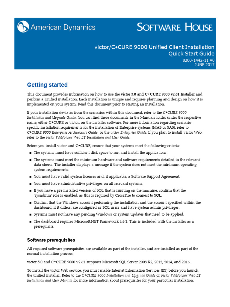 victor/C•CURE 9000 Unified Install Guide | PDF | Installation (Computer Programs) | Internet ...