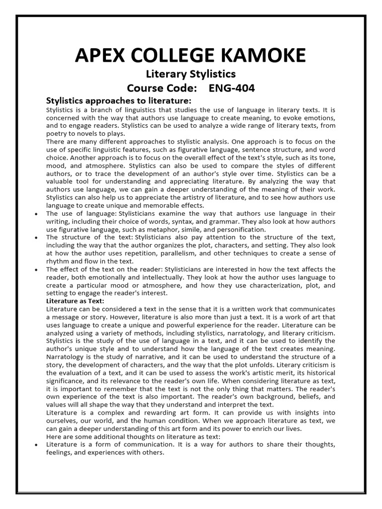 Stylistics in Literary Analysis at Apex College | PDF | Intertextuality ...
