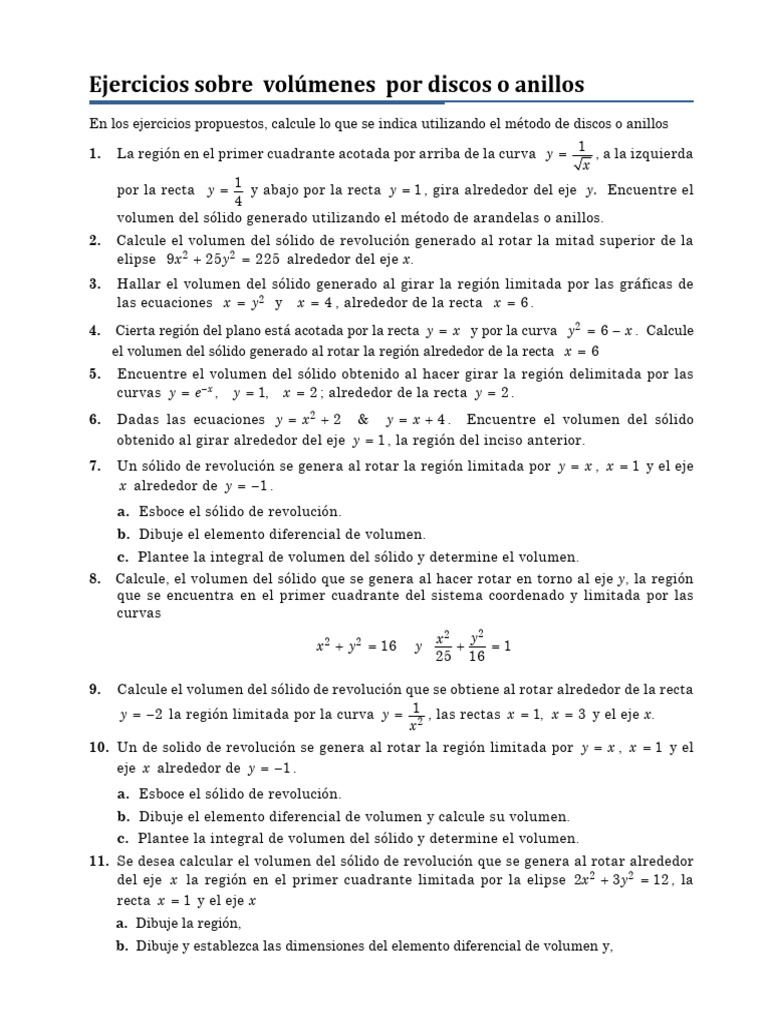 Ejercicios Volumenes Discos y Anillos | PDF | Integral | Curva