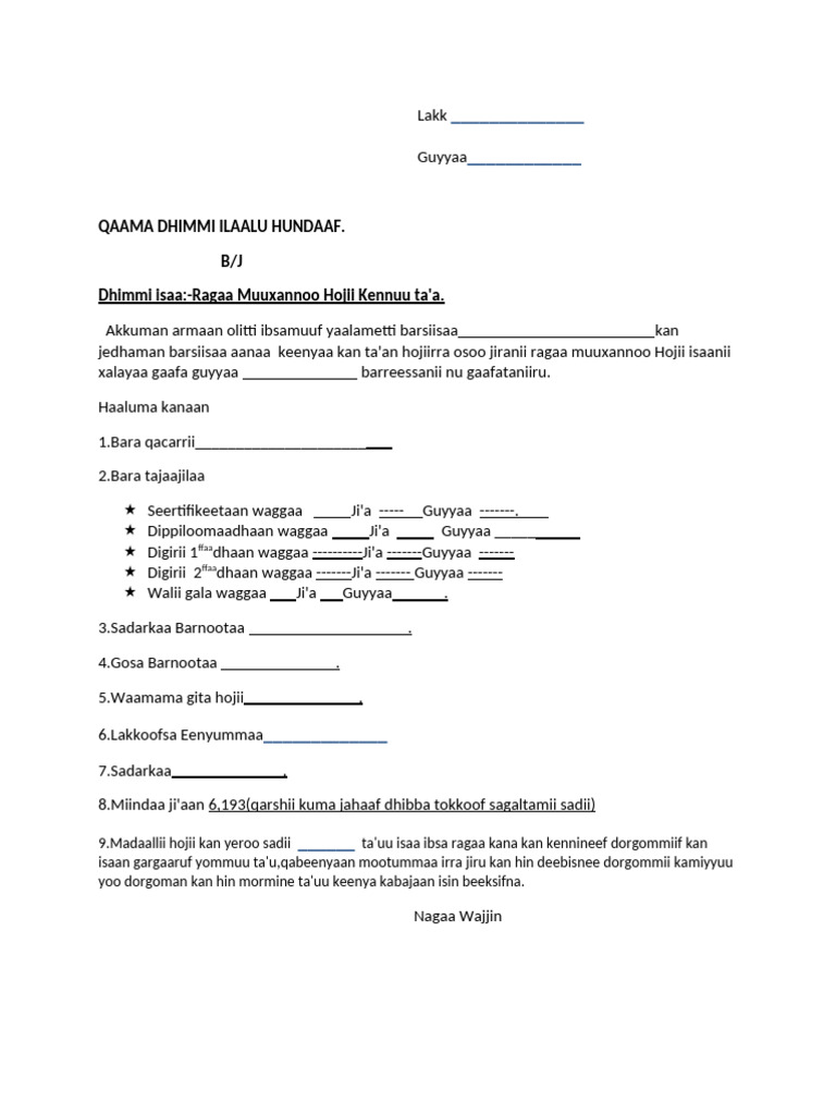 Ragaa Tajaajilaa-2 | PDF